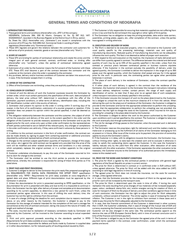 General Terms and Conditions of Neografia | PDF | Indemnity ...