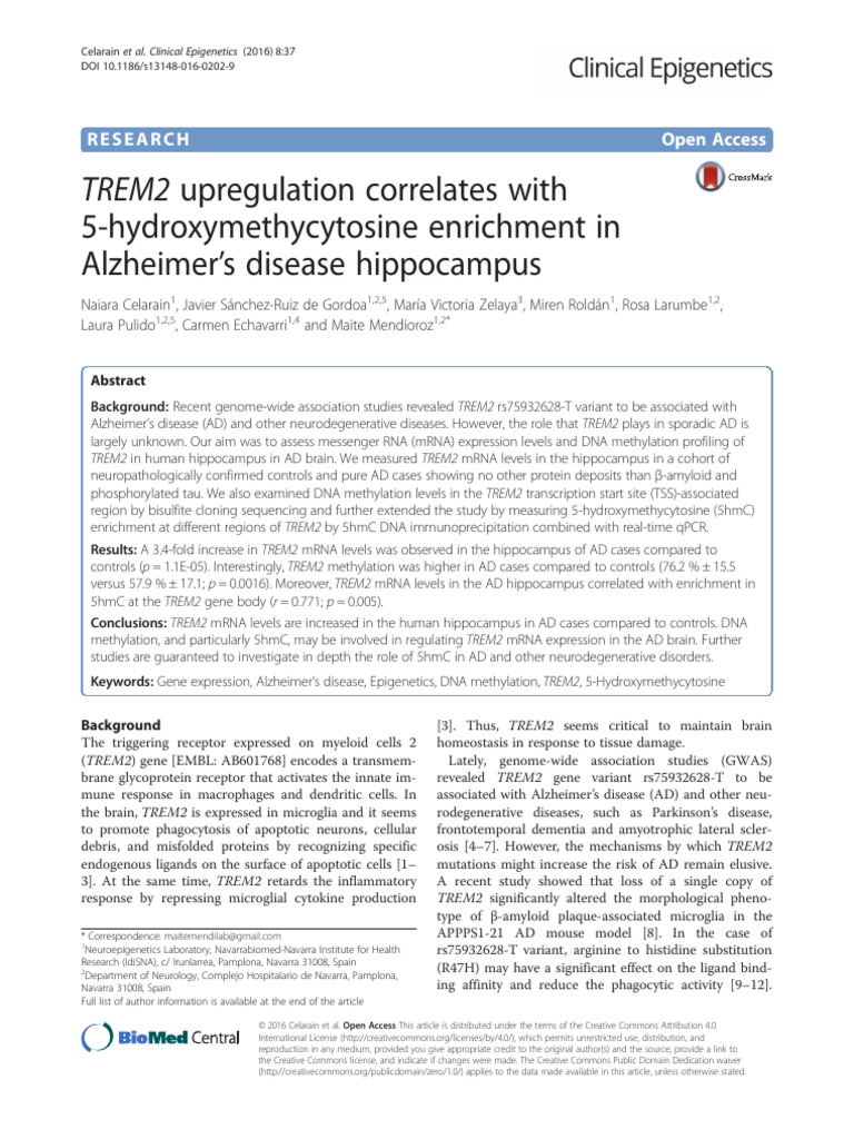 TREM2 Upregulation Correlates With 5-Hydroxymethycytosine Enrichment in ...