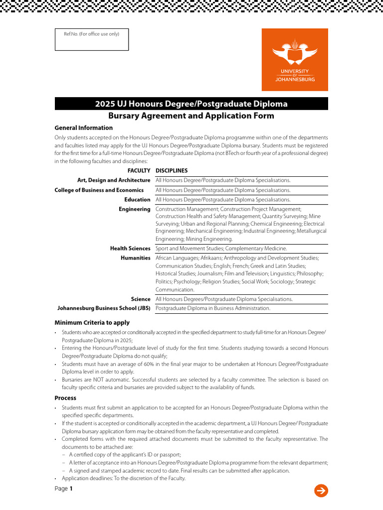 UJ Honours Bursary Application 2025 | PDF | Postgraduate Education ...