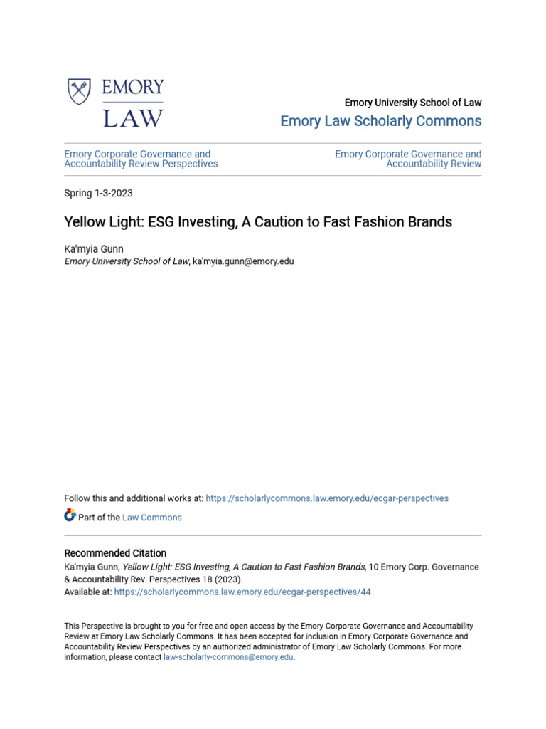 Yellow Light - ESG Investing A Caution To Fast Fashion Brands | PDF | Business | Economies