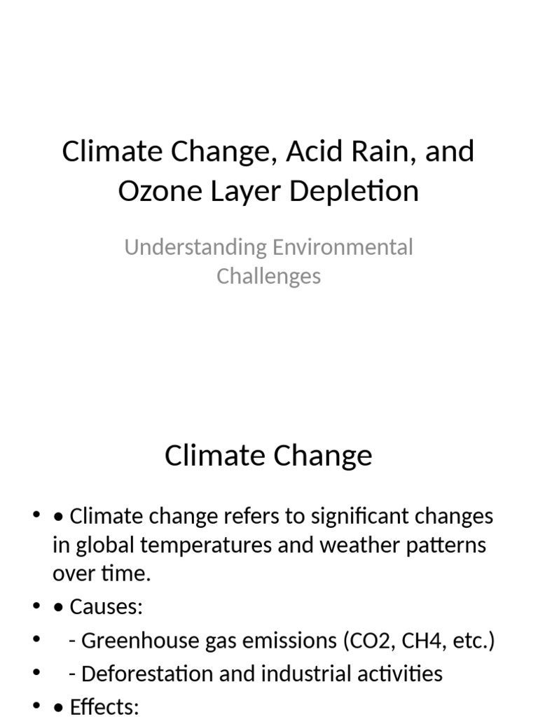 Environmental Challenges: Climate Change, Acid Rain, Ozone Depletion | PDF