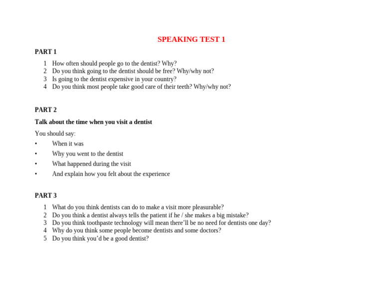 Speaking Test 1 | PDF