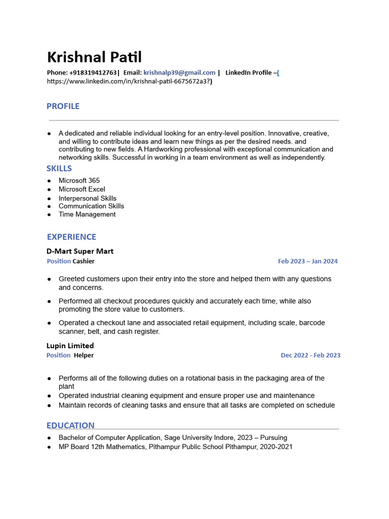 Krishnal Patil CV | PDF