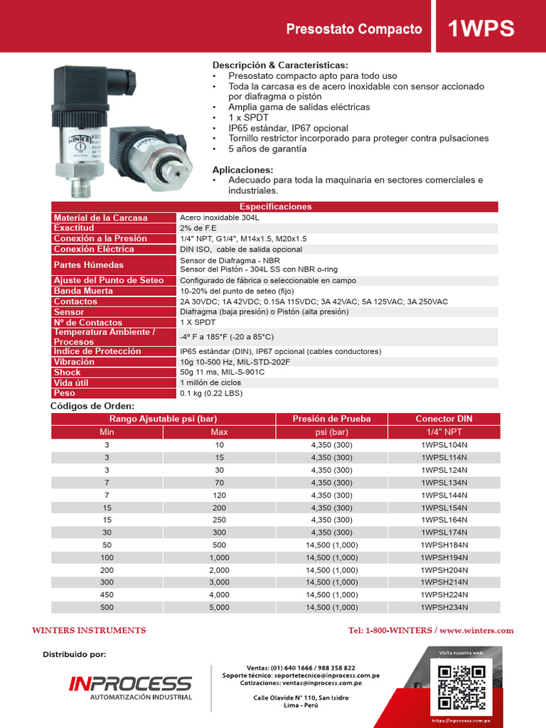 1WPS Presostato Compacto Winters Instruments | PDF