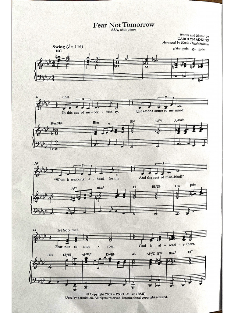 Fear Not Tomorrow - SSAP | PDF