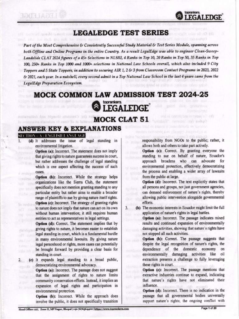 MOCK CLAT 51 KEY | PDF