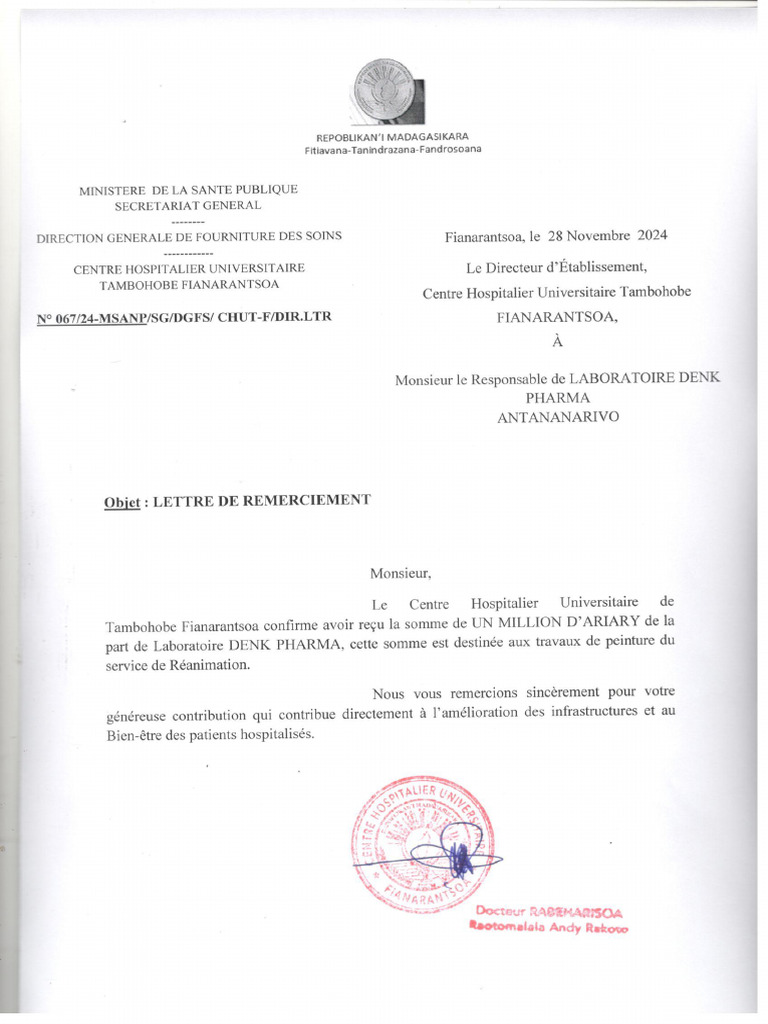 Lettre de Remerciement | PDF