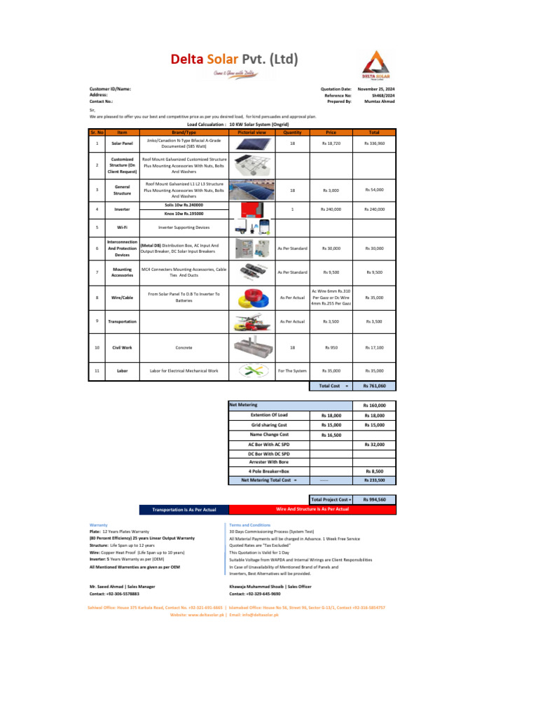 Solar System Quotation 10KW On-Grid | PDF | Power Inverter | Direct Current