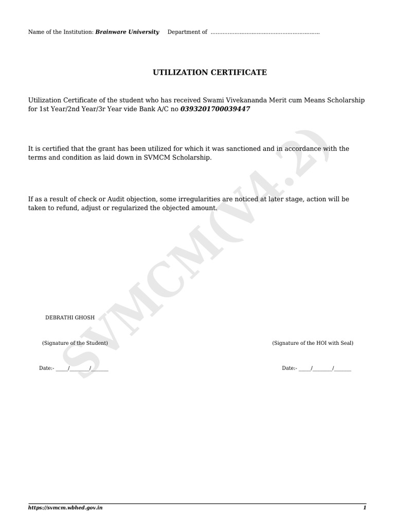 Utilization Certificate | PDF