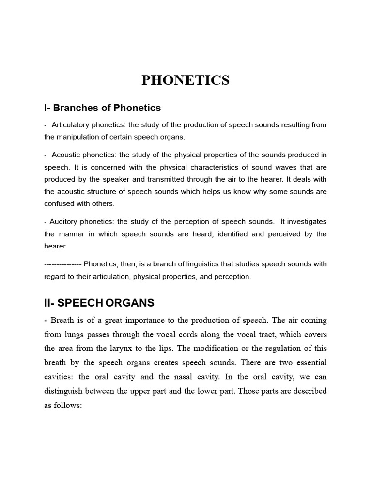 Branches of Phonetics and Speech Organs | PDF | Phonetics | Speech