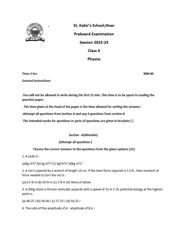 10 Pre board 2 | PDF | Radioactive Decay | Force