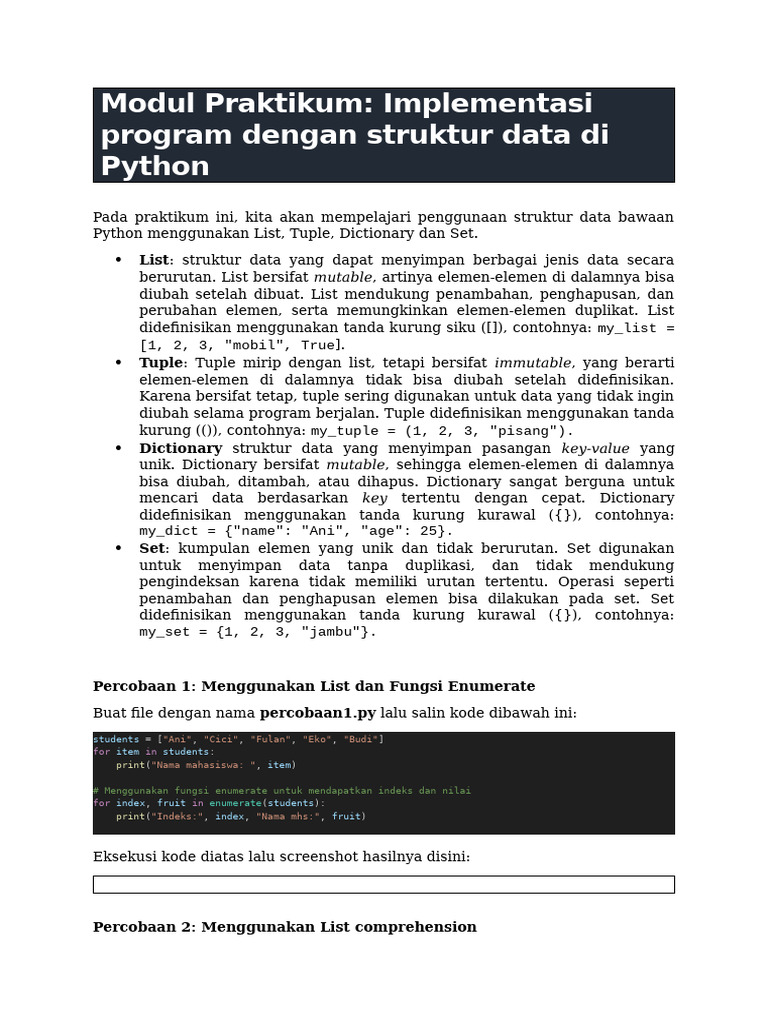 Modul P11 - Struktur Data Bawaan Python | PDF