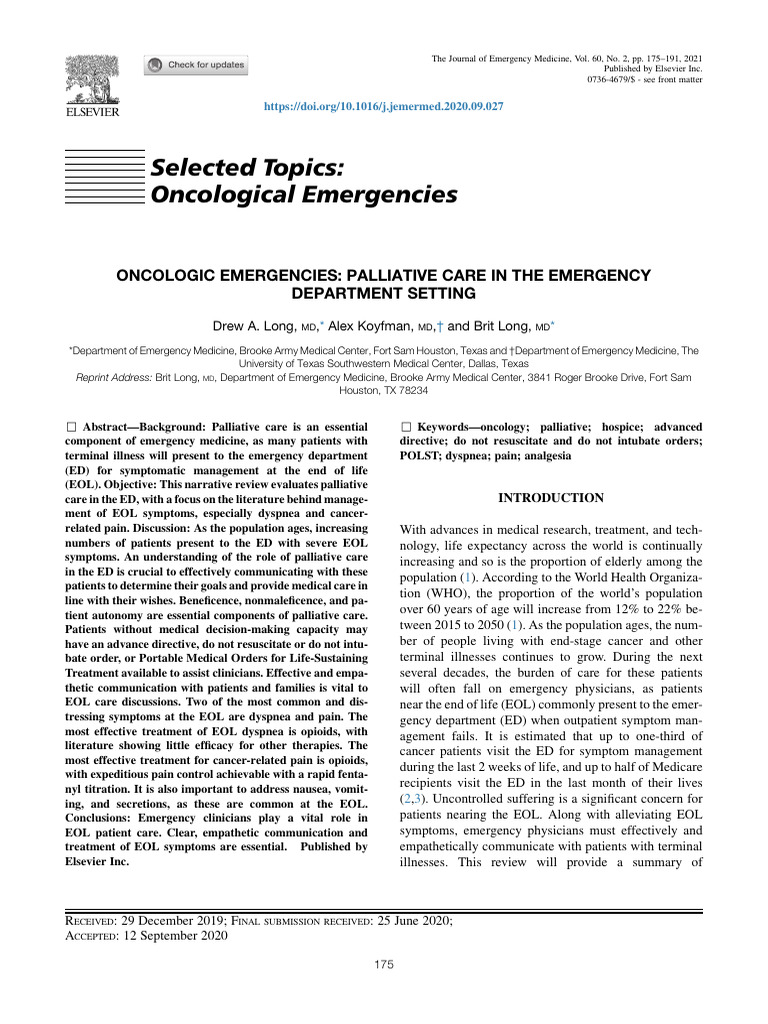 ONCOLOGIC EMERGENCIES | PDF | Palliative Care | Pain