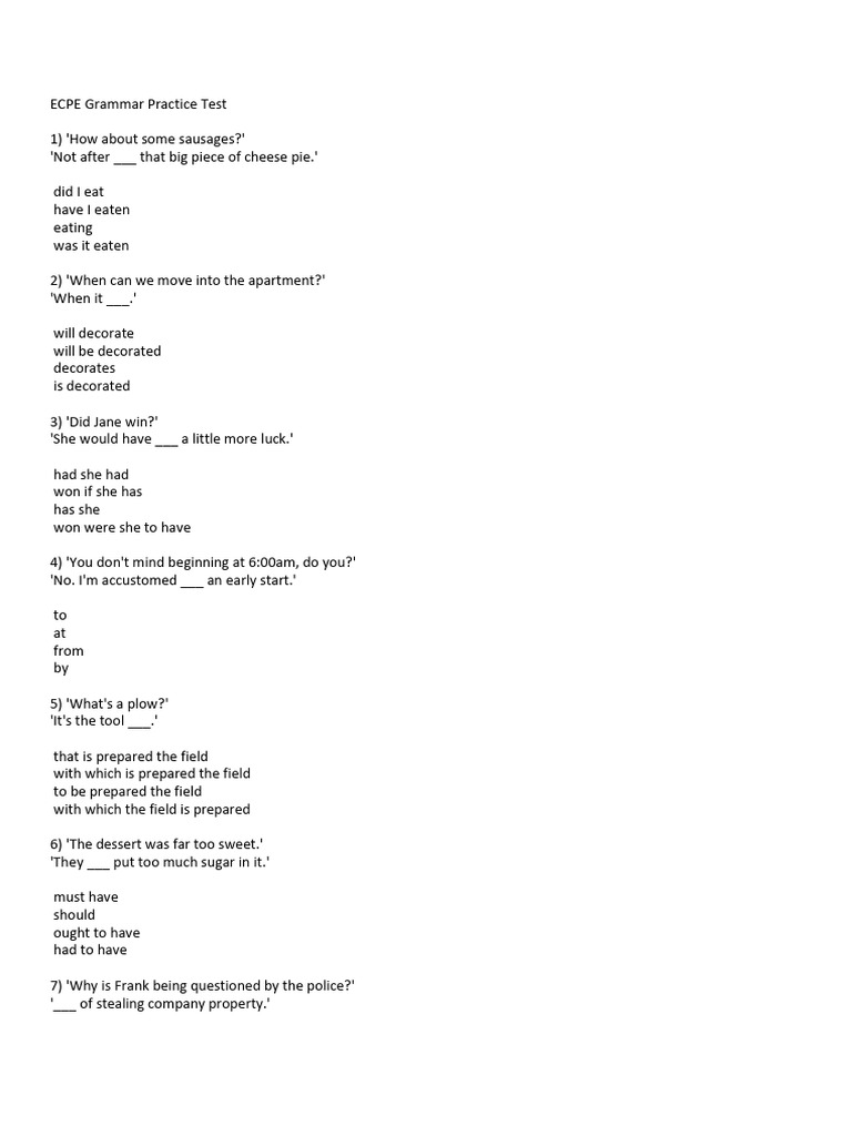 ECPE Grammar Practise Test | PDF