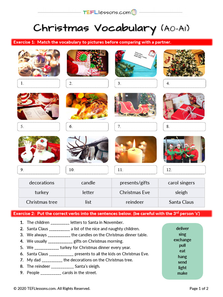 Christmas Vocabulary a0 a1 Student Copy | PDF