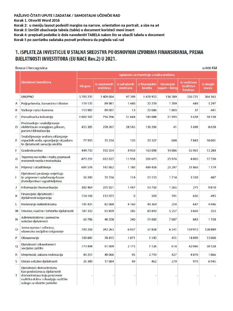 Tabele U Wordu Veliki Zadaatk | PDF