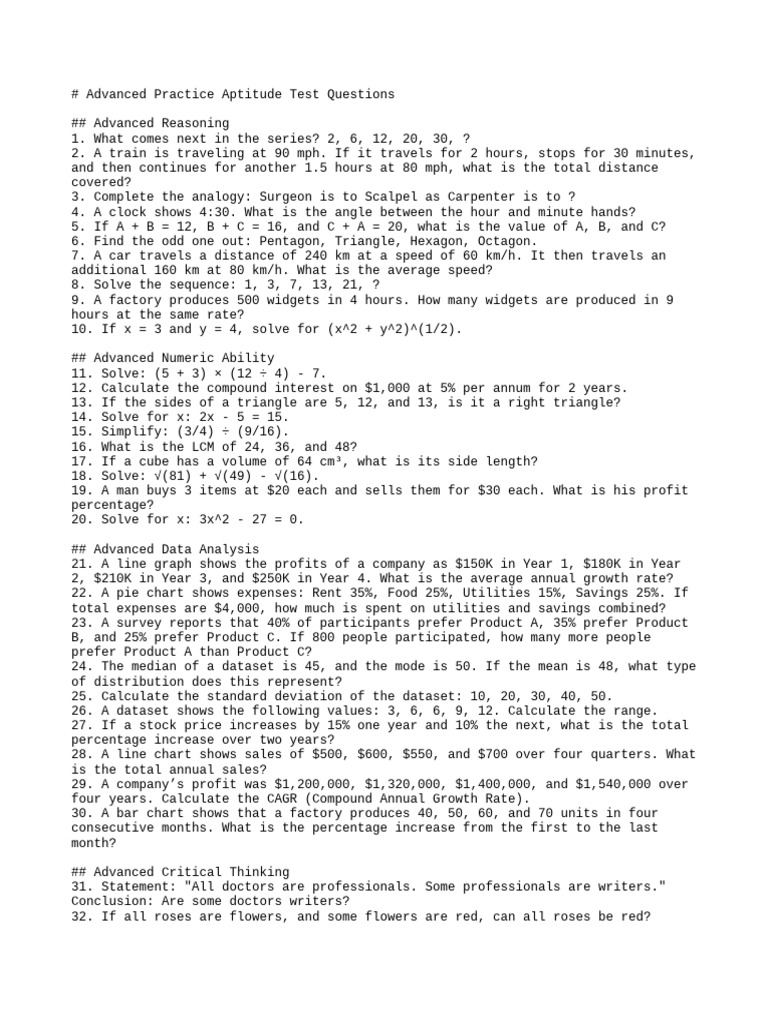 Advanced Practice Aptitude Test Questions | PDF