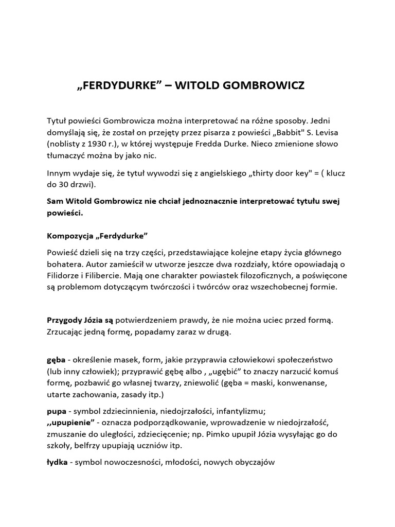 Ferdydurke - Gombrowicz | PDF