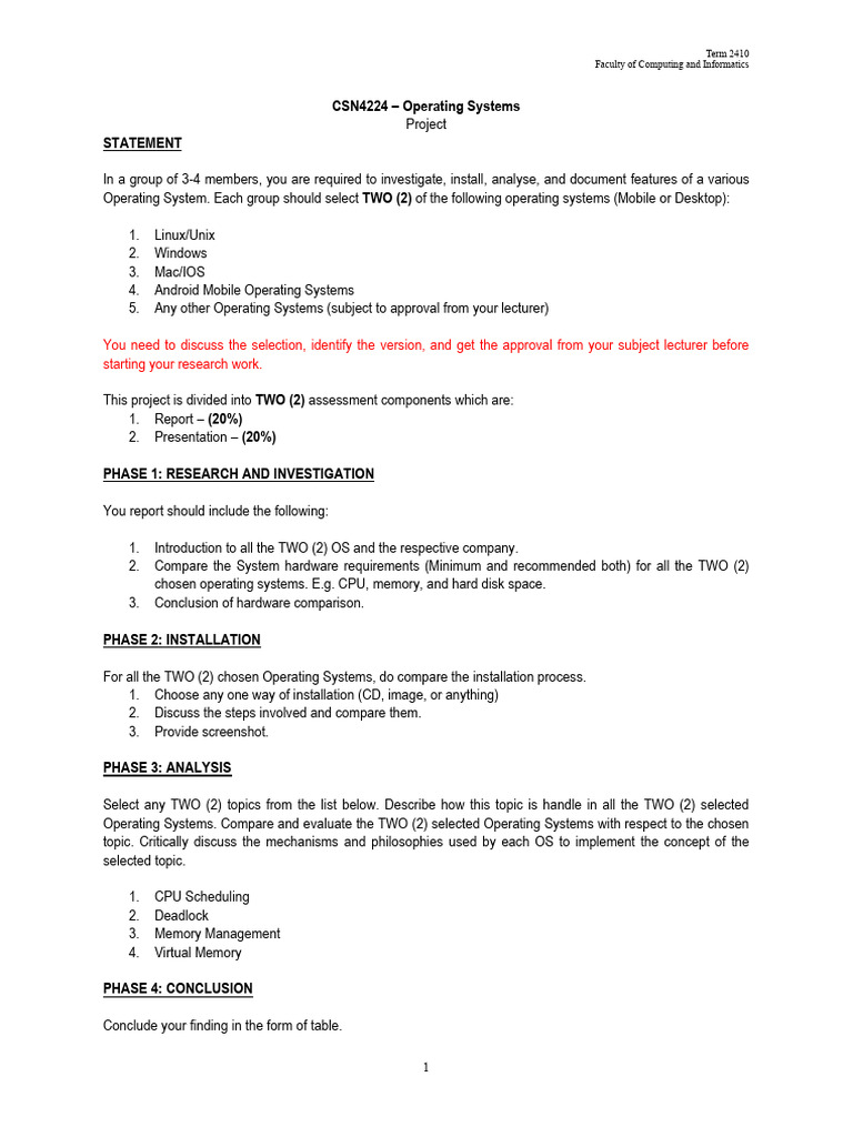 Project Brief | PDF | Operating System | Computing