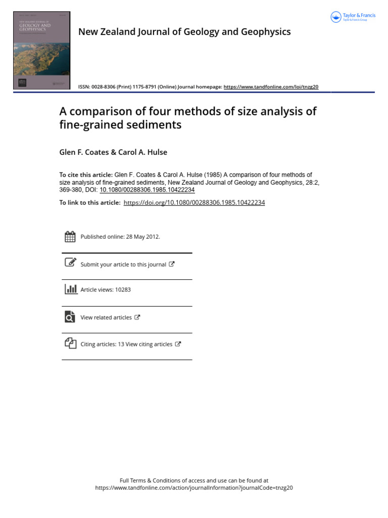 A Comparison of Four Methods of Size Analysis of Fine Grained Sediments ...