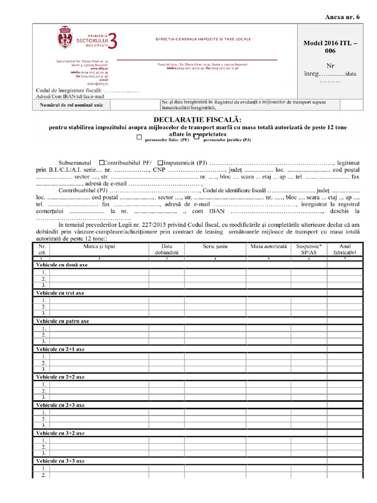 8 Declaratie Mijloace de Transport Peste 12 Tone ITL0062016 | PDF