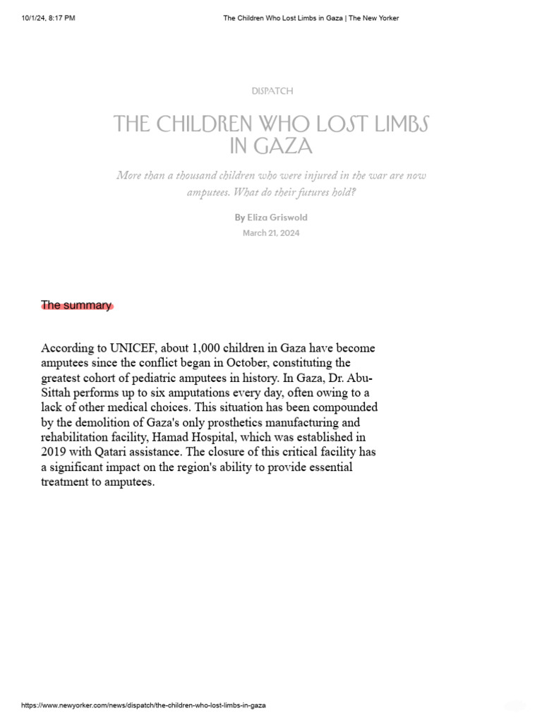 2. The Children Who Lost Limbs in Gaza _ The New Yorker | PDF ...