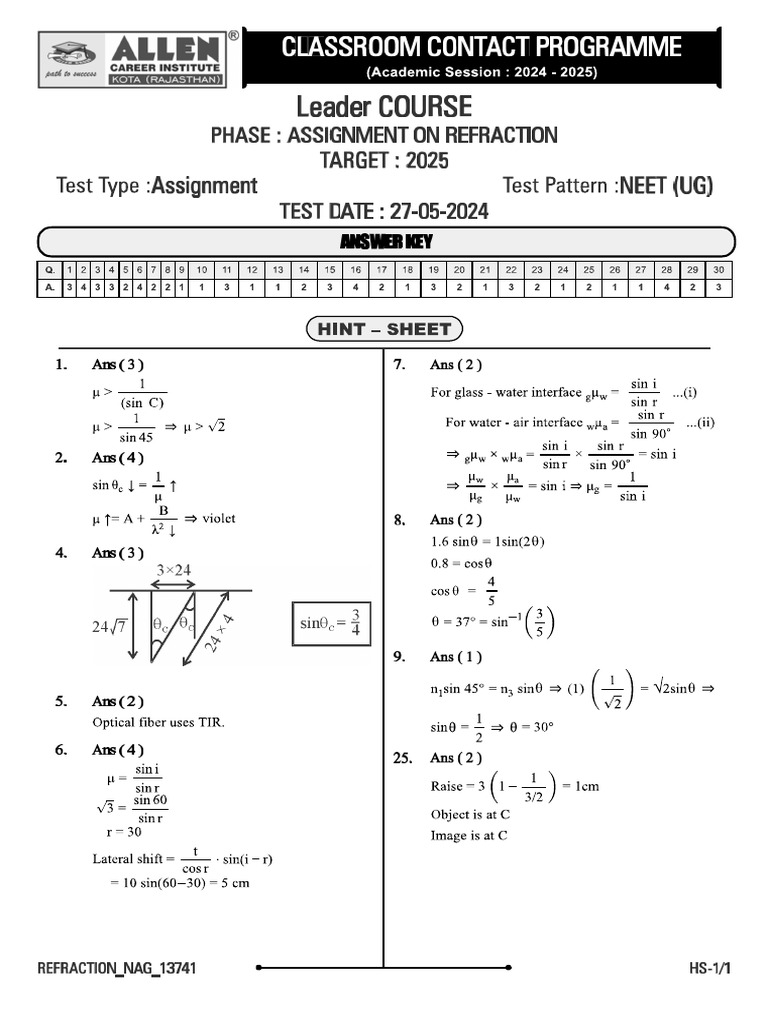 Nrefraction Nag 13741-Hs | PDF