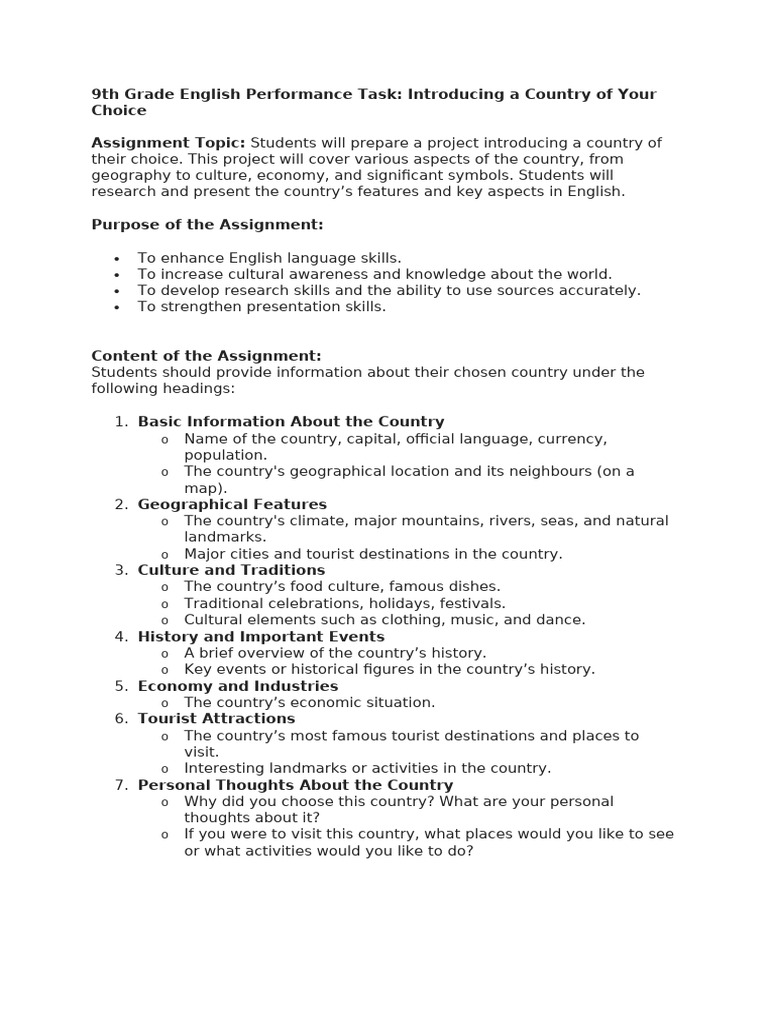 9th Grade English Performance Task | PDF | Geography | Tourism