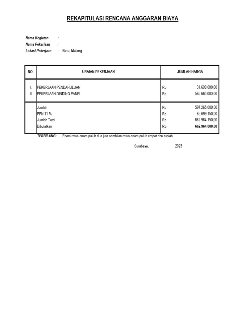 Rekapitulasi RAB Dinding Panel | PDF