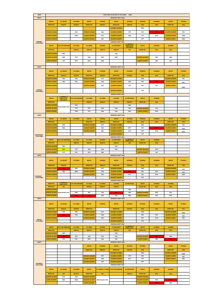Weekly Time Table 0F 2024 2025 23 12 2024 To 29 12 2024 1 | PDF