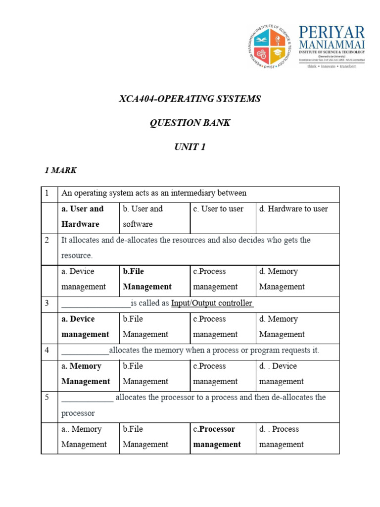 UNIT 1 QUESTION BANK.docx-1 | PDF | Process (Computing) | Computer Data Storage