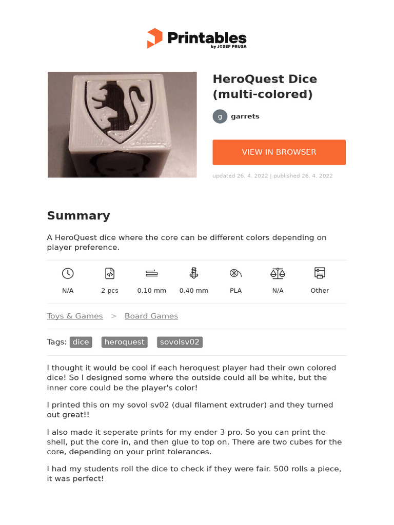 Heroquest Dice Multi Colored | PDF