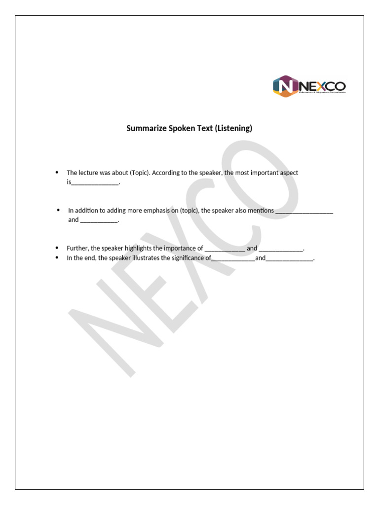 Summarize Spoken Text TEMPLATE | PDF