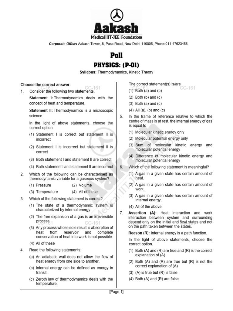 CC-161 NBP-Poll P-01 Physics | PDF | Gases | Heat