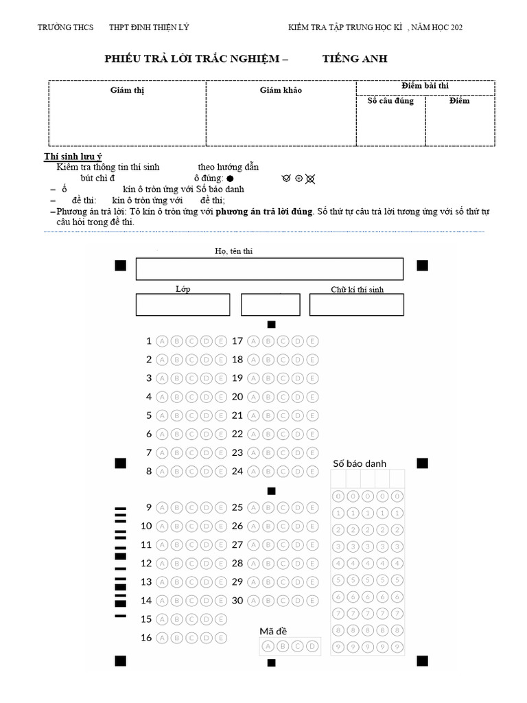 Mau Giay Thi Trac Nghiem Av k6 11 | PDF
