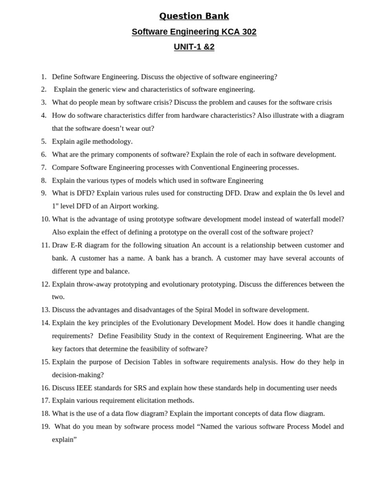 Software Engineering Question Bank | PDF
