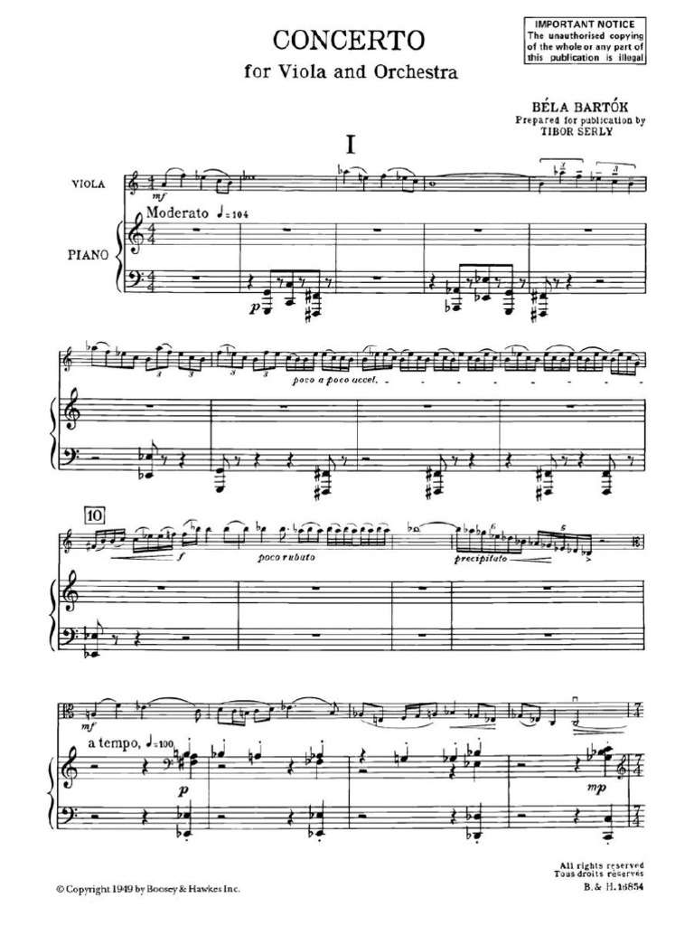 B. Bartok - Viola Concerto (Piano) | PDF