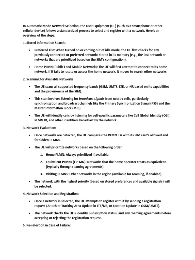 Automatic Network Selection Guide | PDF | Cellular Network | Roaming