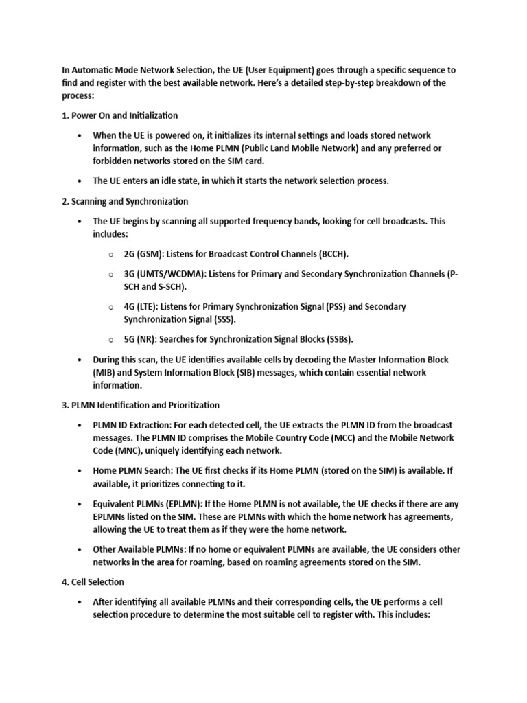 Automatic Mode Network Selection Process | PDF | Radio Resource ...