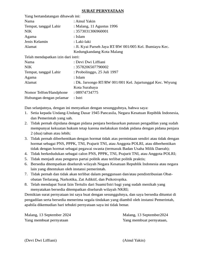 SURAT PERNYATAAN | PDF