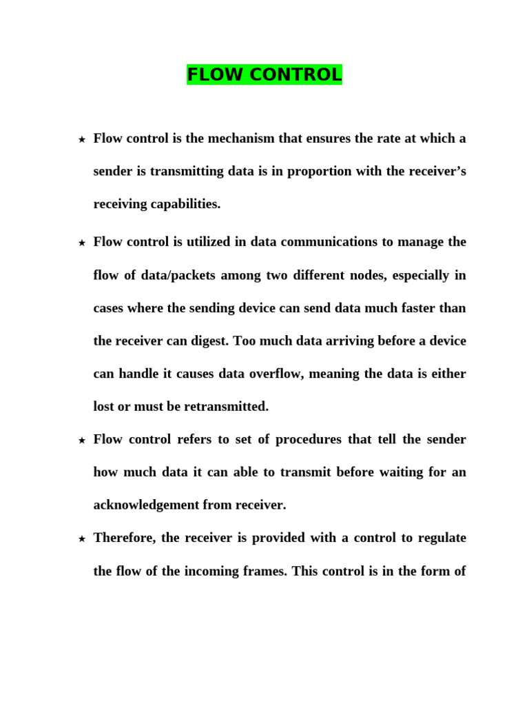 FLOW CONTROL | PDF | Transmission Control Protocol | Information And ...