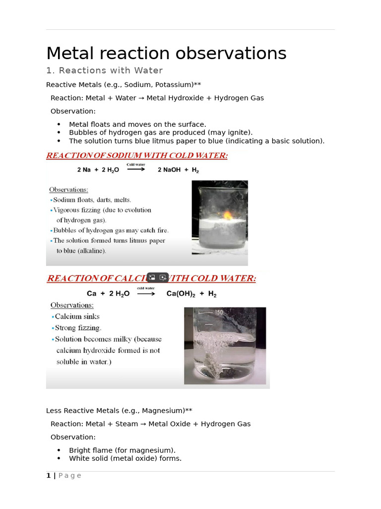 Metal Reaction Observations | PDF