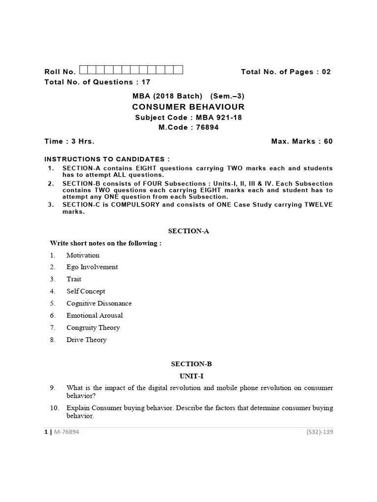 Mba 3 Sem Consumer Behaviour 76894 Jan 2021 | PDF | Behavior | Consumer ...