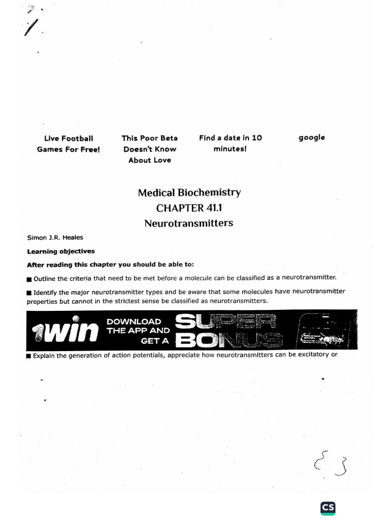 neurotransmitters biochem handout | PDF