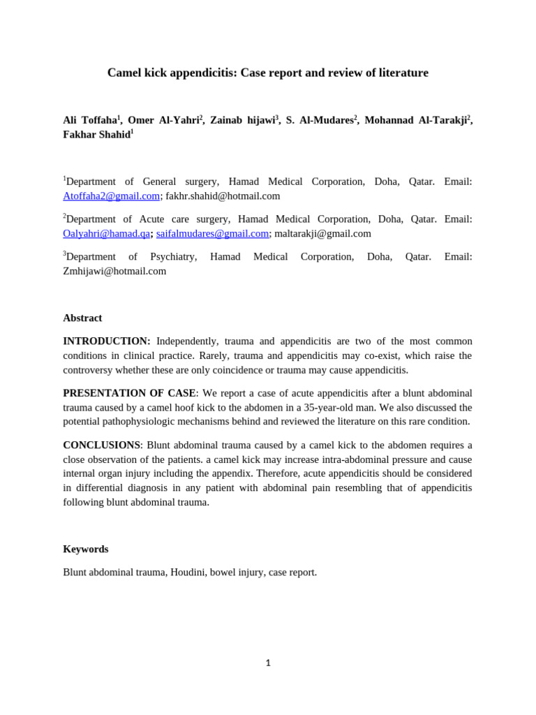 Camel Kick Appendicitis 1.2 | PDF | Causes Of Death | Gastroenterology