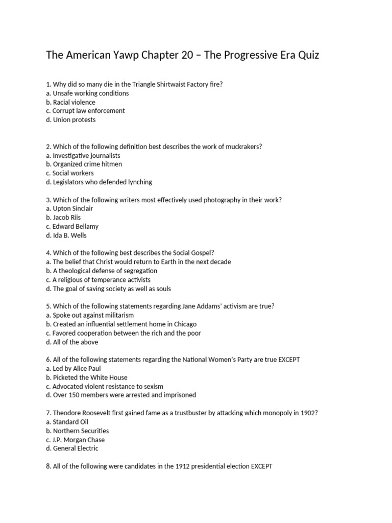 Progressive Era Quiz: Key Topics | PDF | W. E. B. Du Bois | Progressive Era