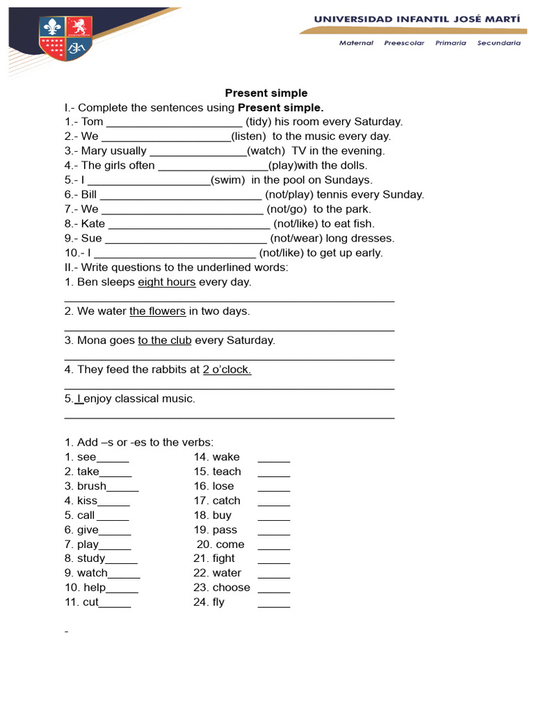 Present Simple Worksheet | PDF