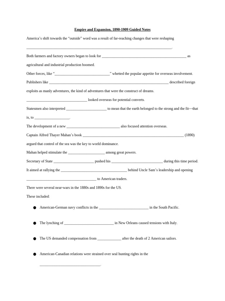 Empire and Expansion, 1890-1909 Guided Notes ONLINE-1-1 (1) | PDF ...