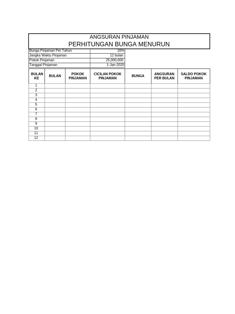 Tabel Angsuran Pinjaman Bunga Menurun | PDF