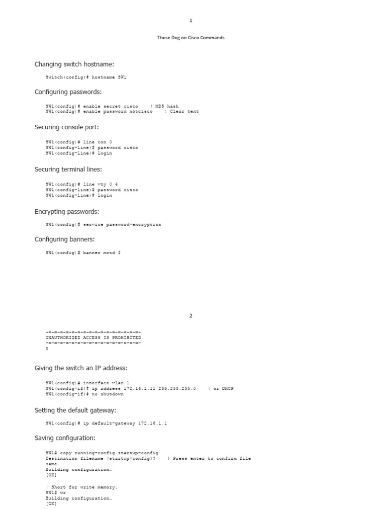 Cisco Switch Configuration Guide | PDF | Secure Shell | Ip Address